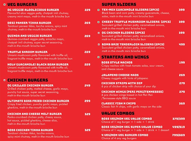 Menu of Boss Burger, Ghatkopar West, Mumbai