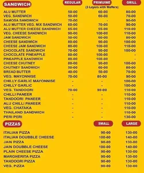 Menu of Baroda Sandwich, Sayajipura, Vadodara