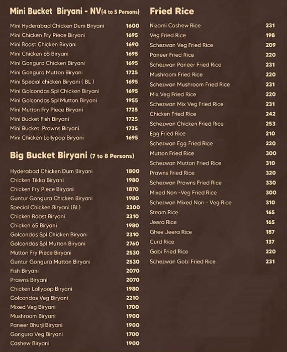 Menu of Golcondas Chef, Karapakkam, Chennai