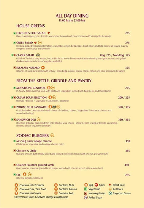 Menu at Fortune Select JP Cosmos, Bengaluru