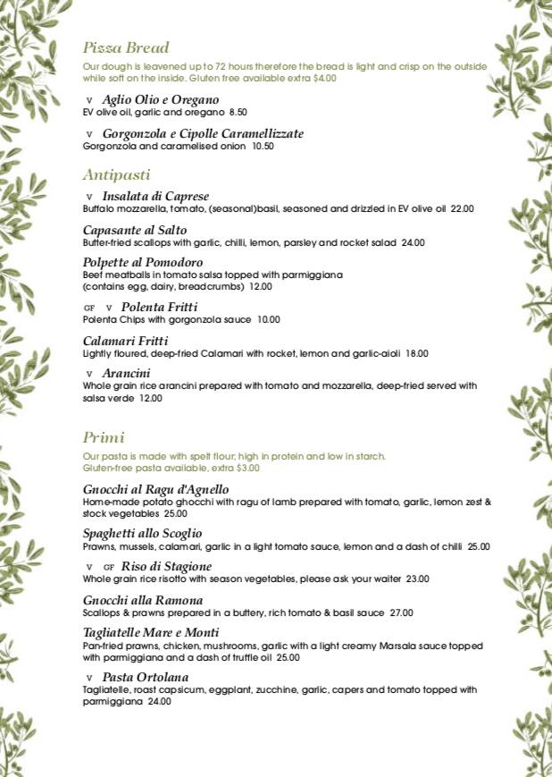 Menu at Gina's Italian Kitchen pizzeria, Auckland, 448 Mount Eden Rd
