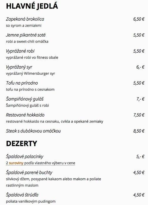 Menu at ALL INCLUSIVE PUB, Bratislava