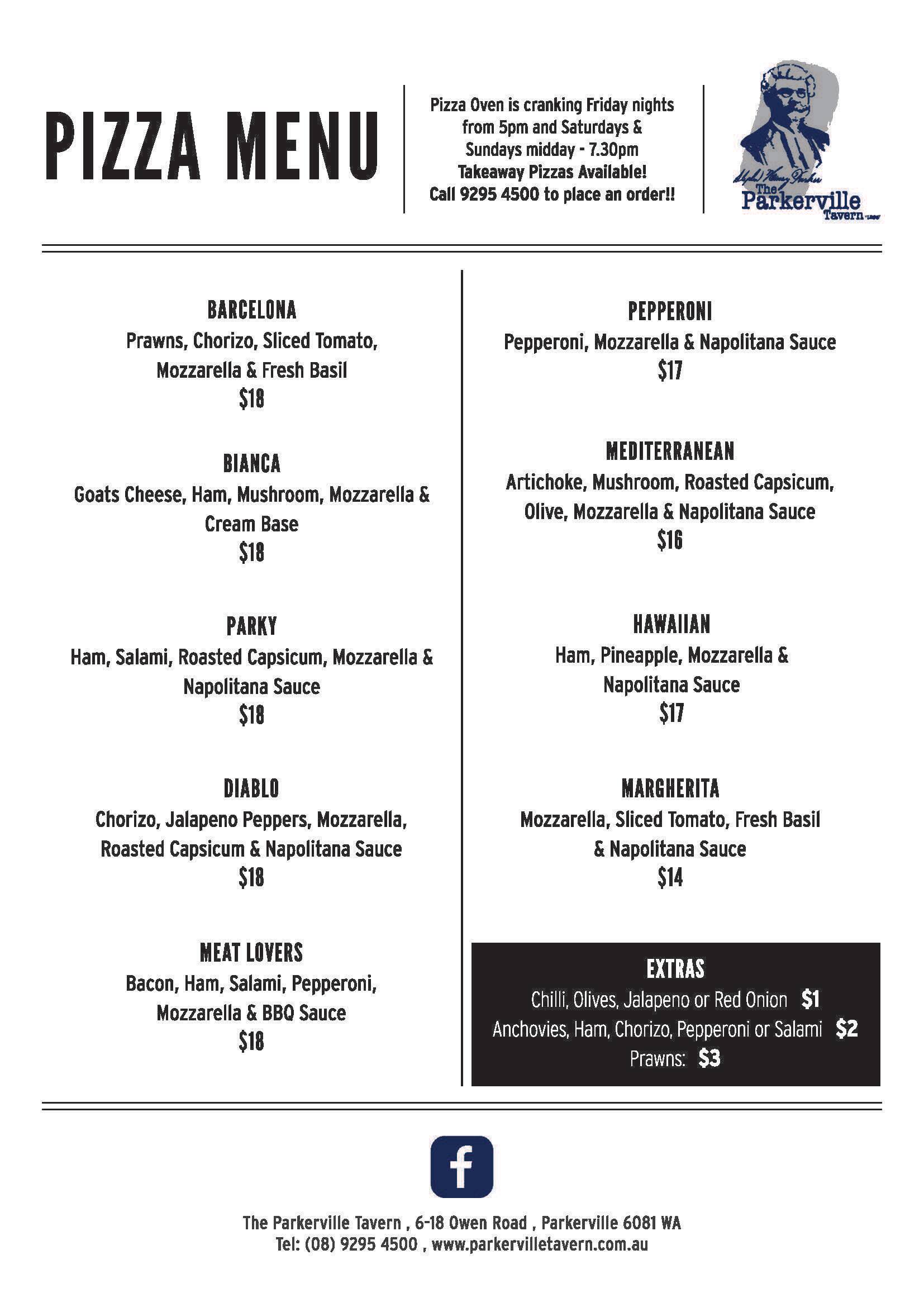 Menu at Parkerville Tavern pub & bar, Parkerville