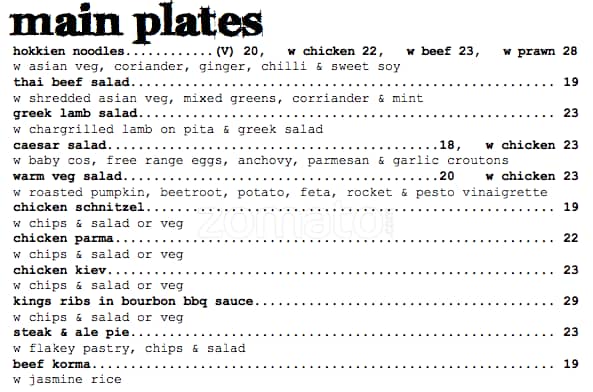 Menu at Kings Creek Hotel restaurant, Hastings