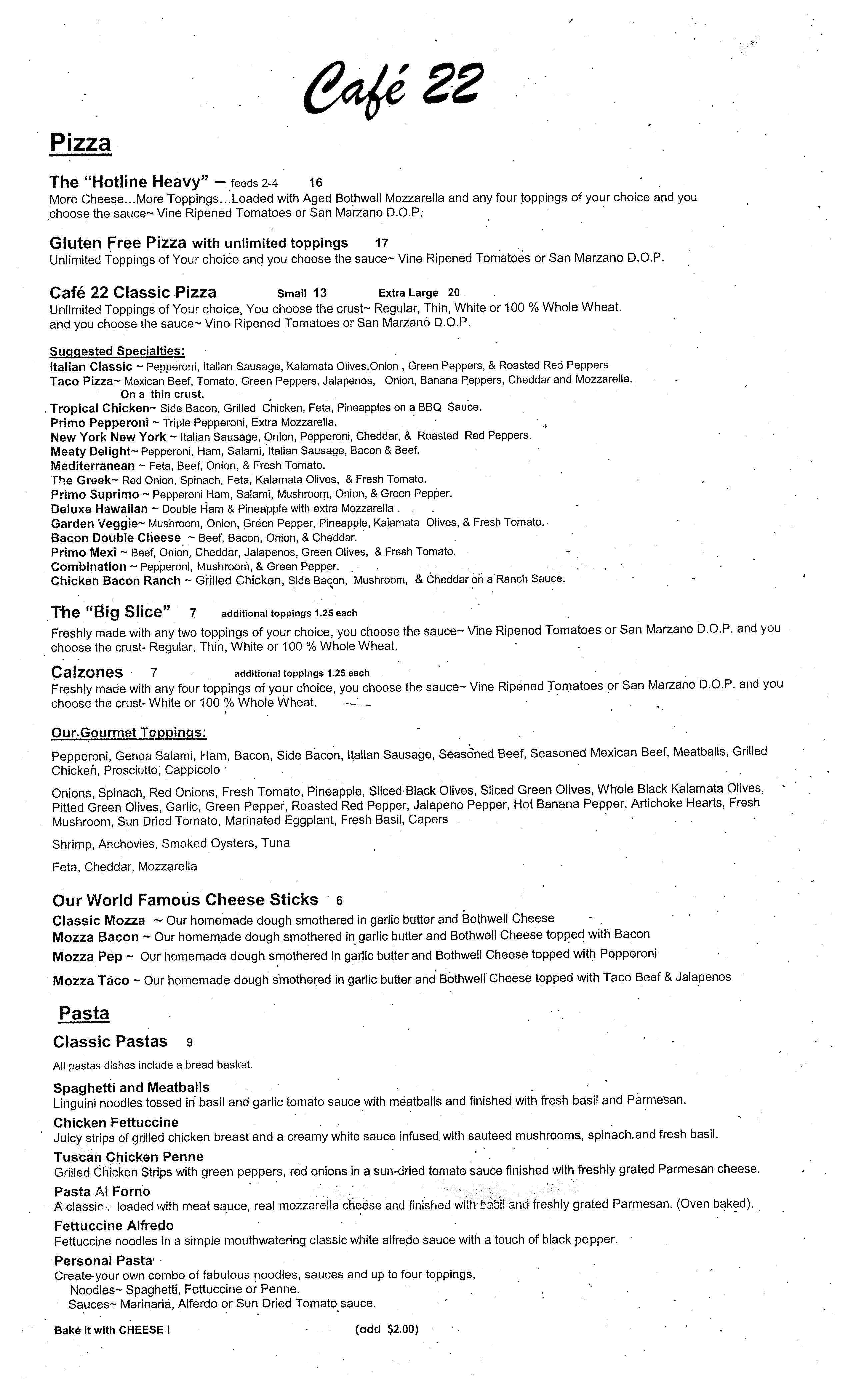 Menu at Cafe 22, Winnipeg, 336 Broadway