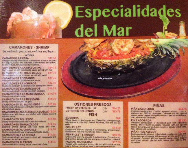 Menu at El Jalisciense restaurant, Wheat Ridge