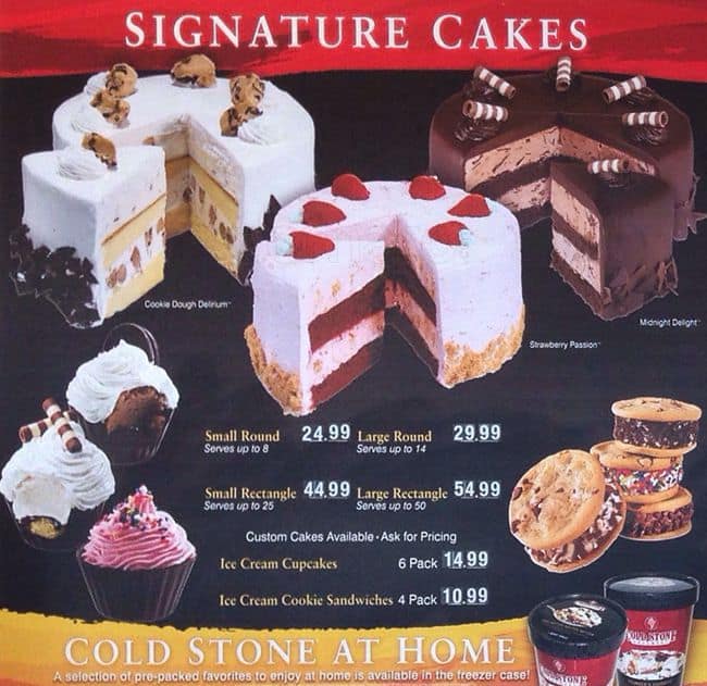 Menu at Cold Stone Creamery desserts, Springfield