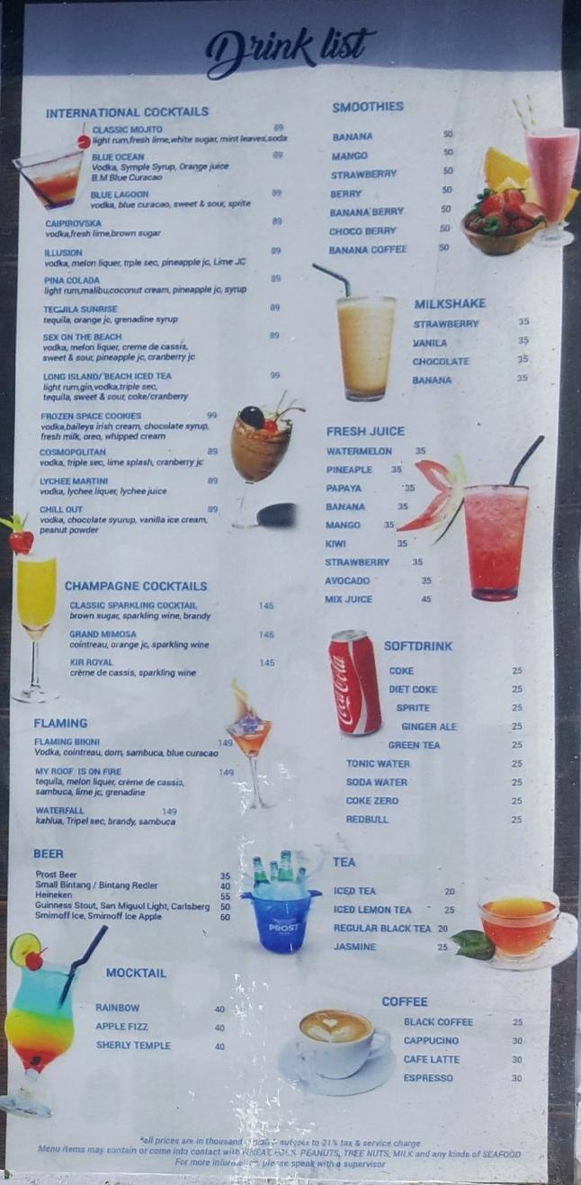 Menu at Ocean 360 restaurant, Kuta