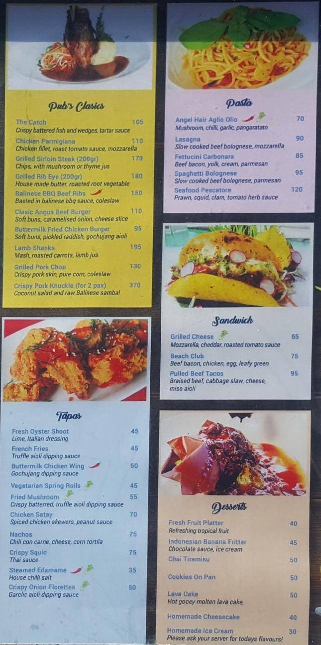Menu at Ocean 360 restaurant, Kuta