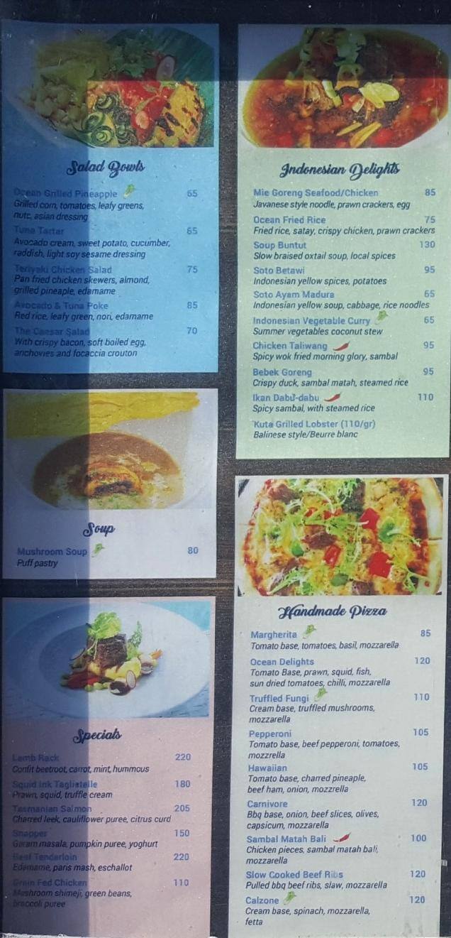 Menu at Ocean 360 restaurant, Kuta