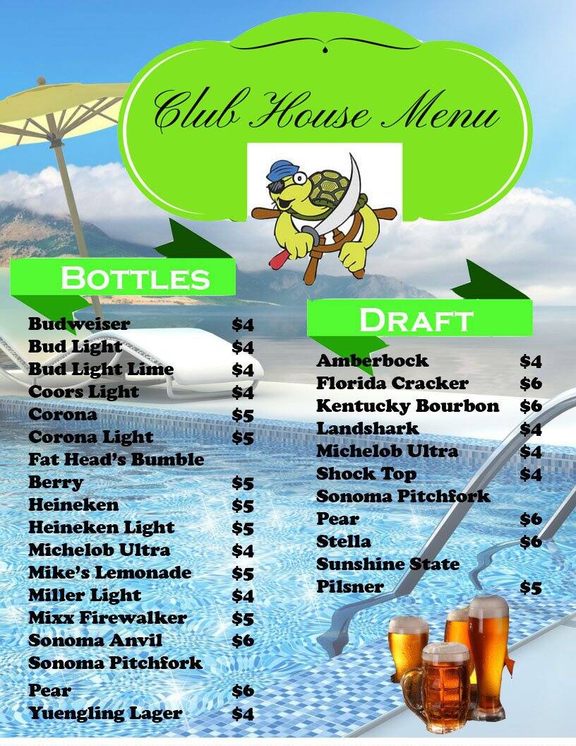 Menu at Turtle Cove Marina pub & bar, Tampa