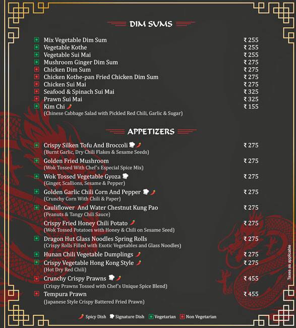 Menu at Dragon Hut, Jaipur