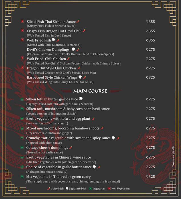 Menu at Dragon Hut, Jaipur
