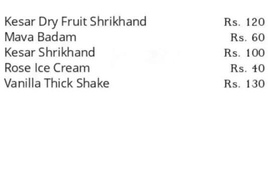 Menu of Shri Satya Vijay Patel Icecream, Race Course, Rajkot