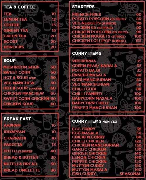 Menu of Malayali Restaurant, Bommanahalli, Bangalore