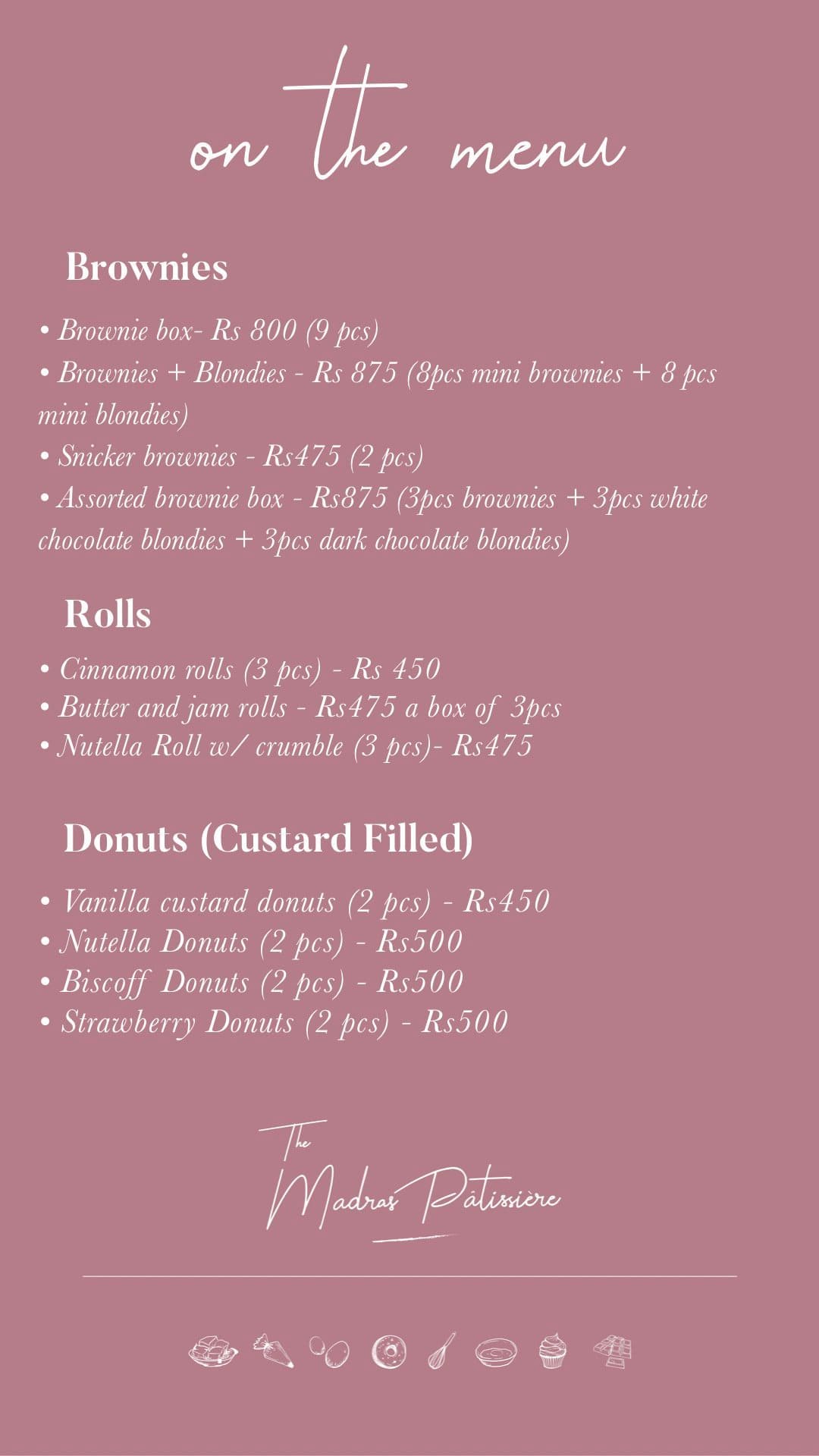 Menu of The Madras Patissiere, West Mambalam, Chennai