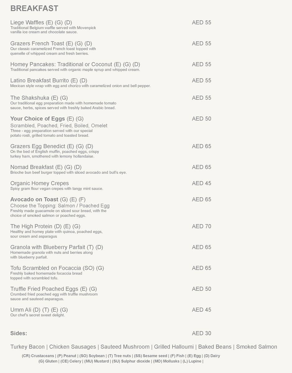 Menu of The Grazer, Downtown Dubai, Dubai