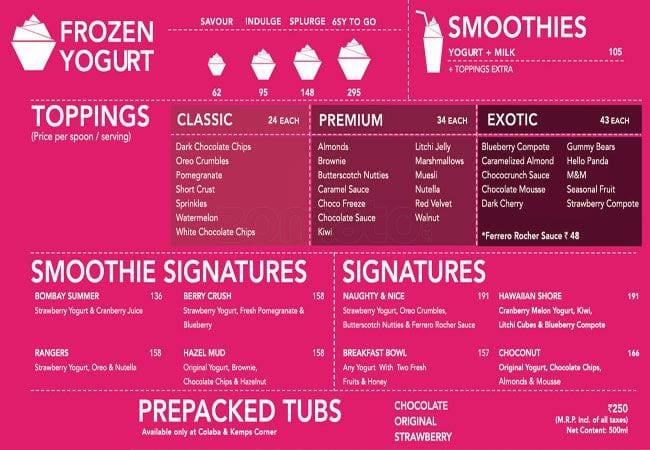 6th Street Yogurt Menu, Menu for 6th Street Yogurt, Hill Road, Bandra ...