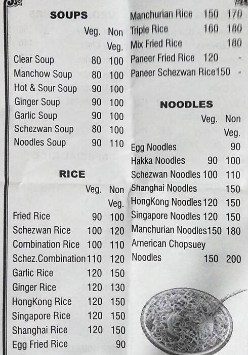 Menu of Hotel Usha Pure Veg, Pali Hill, Bandra West, Mumbai