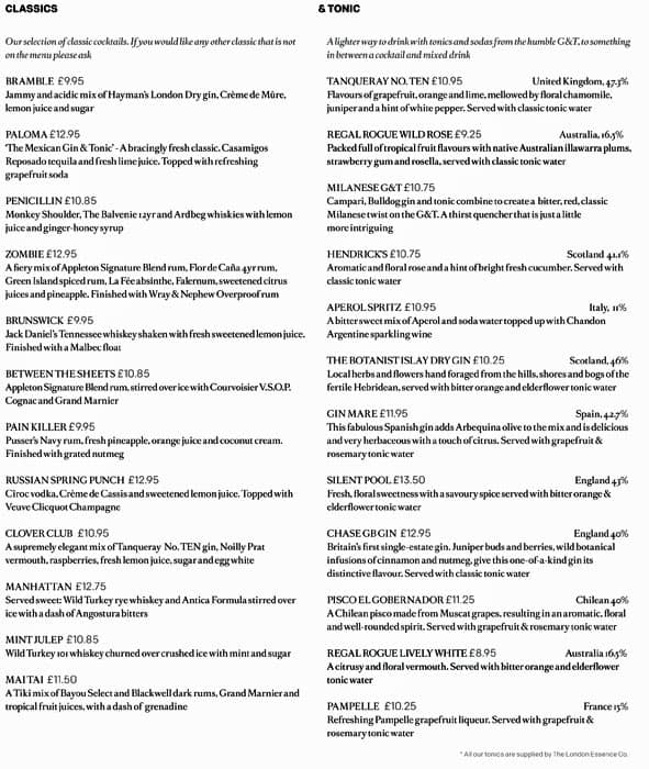 Menu at Gaucho - Sloane Square steakhouse, London