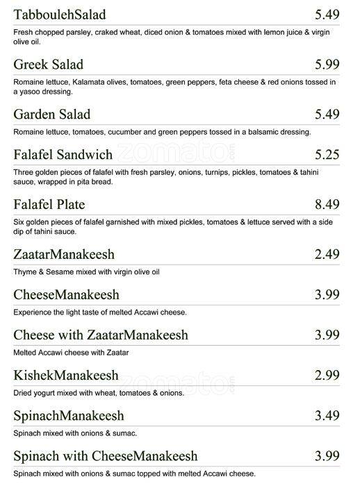 Menu at Paramount Middle Eastern Kitchen restaurant, Toronto, Bay St.