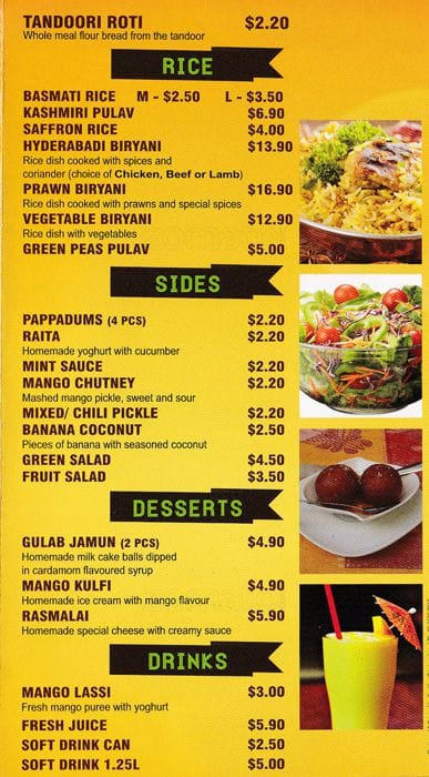 Menu at Tandoori Taj restaurant, Campbelltown