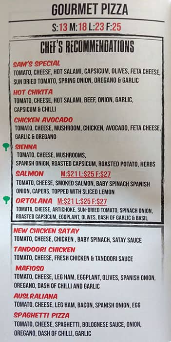 Menu at Gabriella Pizza pizzeria, Carnegie