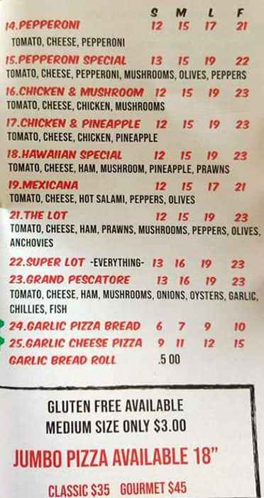Menu at Gabriella Pizza pizzeria, Carnegie