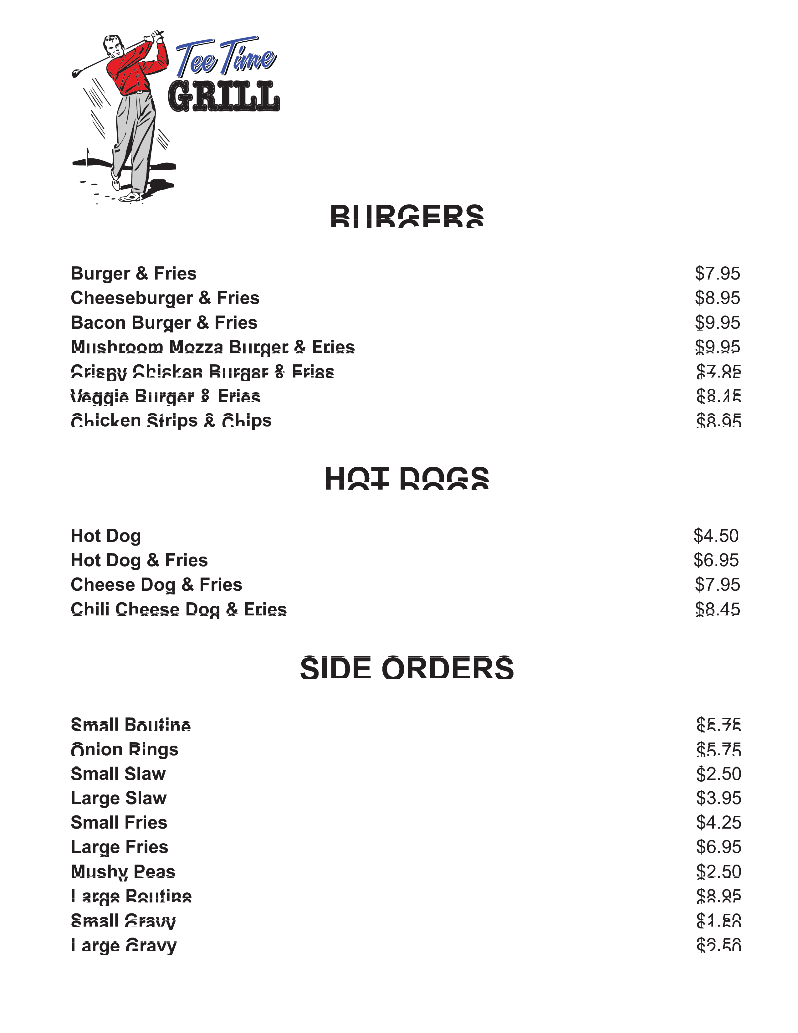 Menu at Tee Time Grill restaurant, Chilliwack