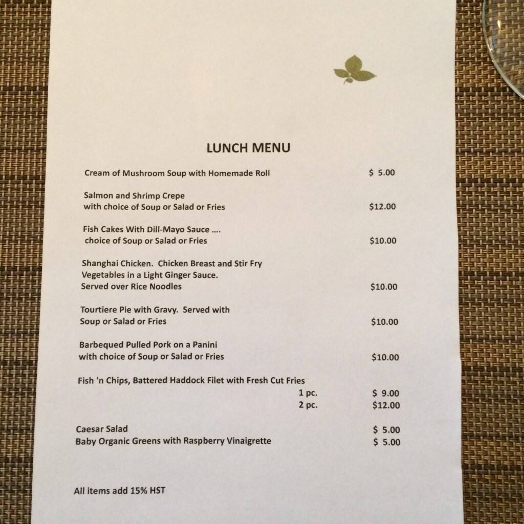 Menu at Inn the Elms, Pugwash