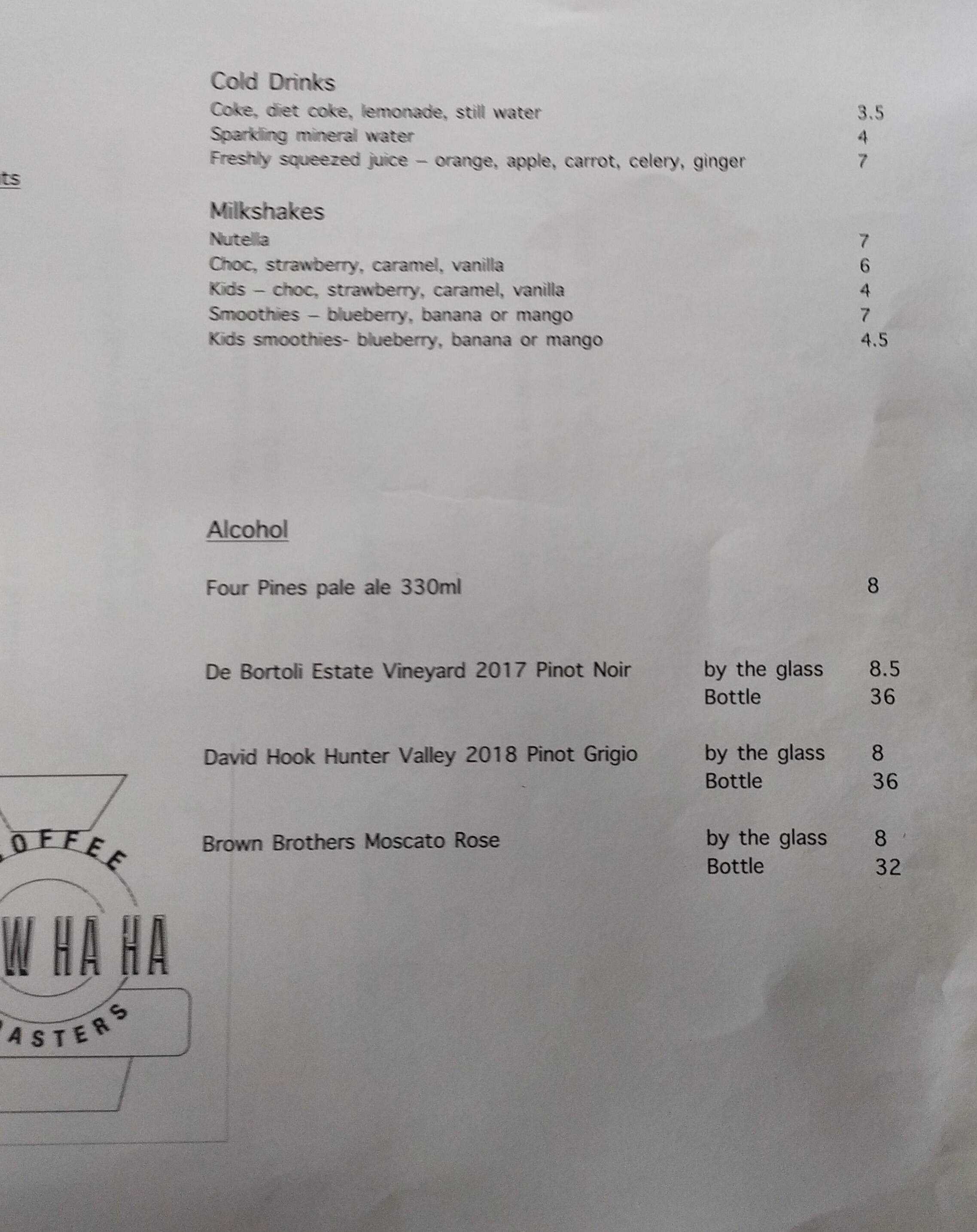 Menu at Brew Ha Ha Coffee Roasters Lilyfield cafe, Lilyfield
