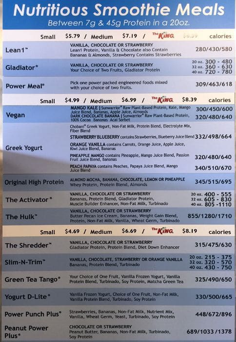 Smoothie King Menu, Menu for Smoothie King, NASA/Clear Lake, Houston ...