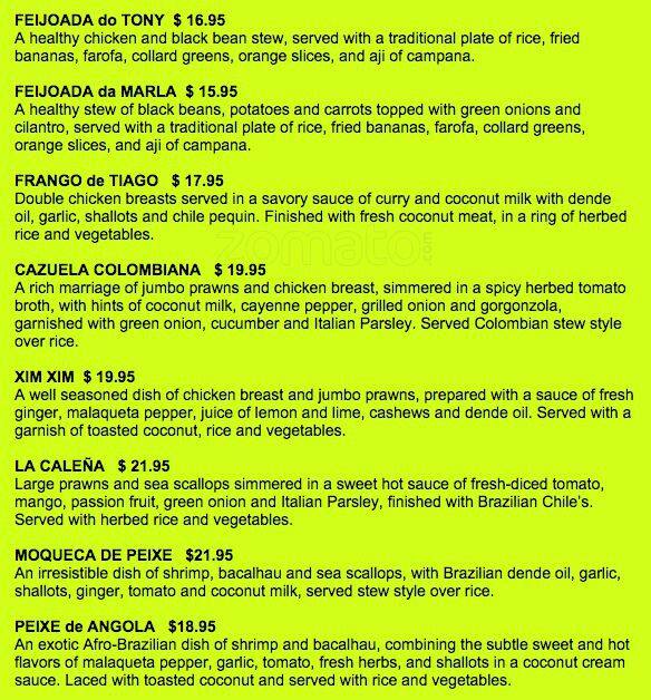 Menu at Cafe Brazil, Denver