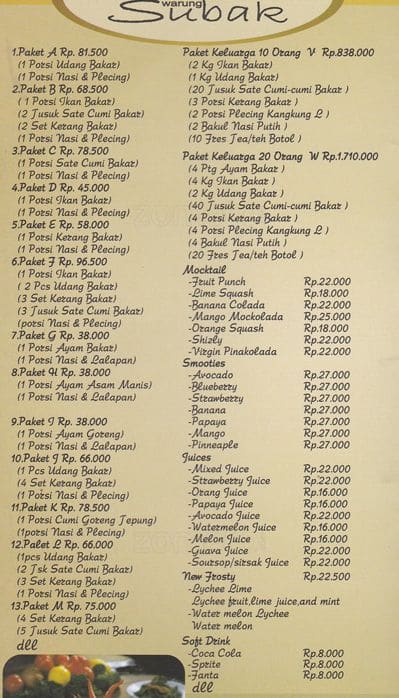 Menu at Warung Mak Beng Ubud restaurant, Gianyar, Jl. Cok Rai Pudak