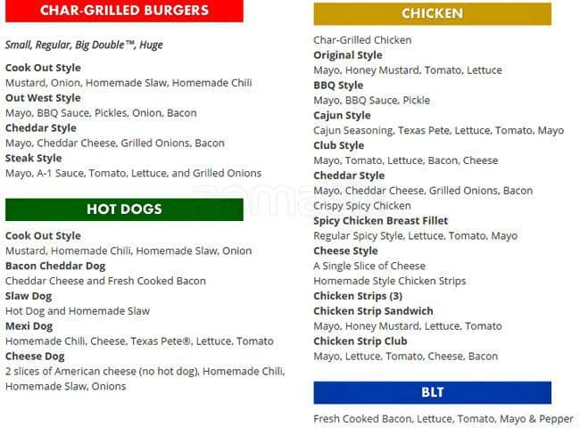 Cook-Out Menu, Menu for Cook-Out, S Broadway Park, Lexington ...