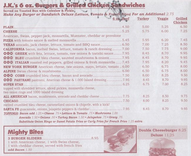 Menu at J.K. & Sons restaurant, New York City