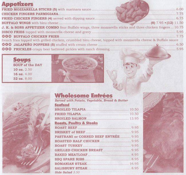 Menu at J.K. & Sons restaurant, New York City