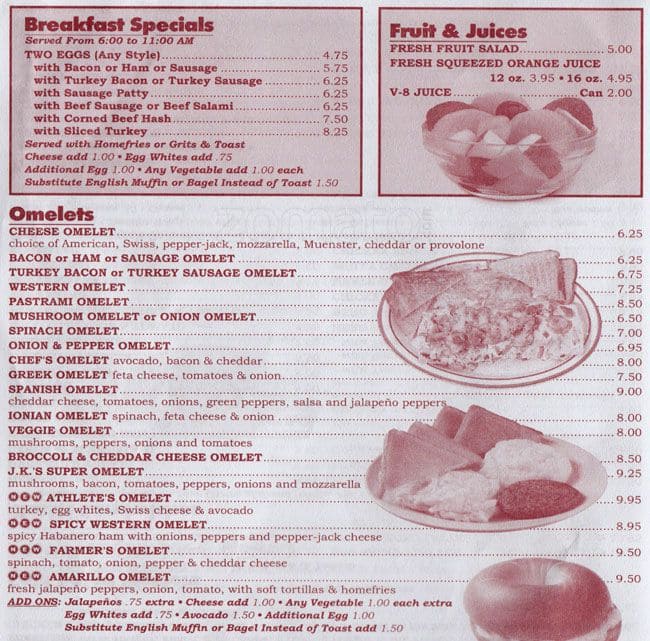 Menu at J.K. & Sons restaurant, New York City