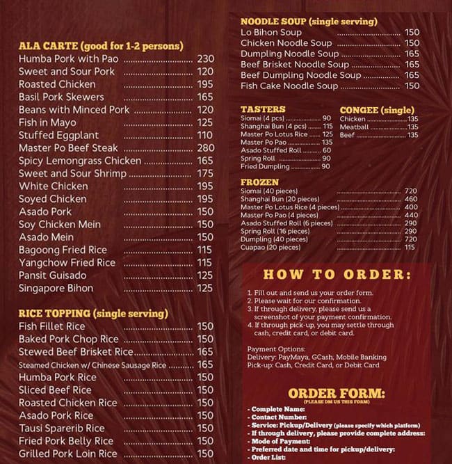 Menu at Master Po restaurant, Cebu City, I1 Building