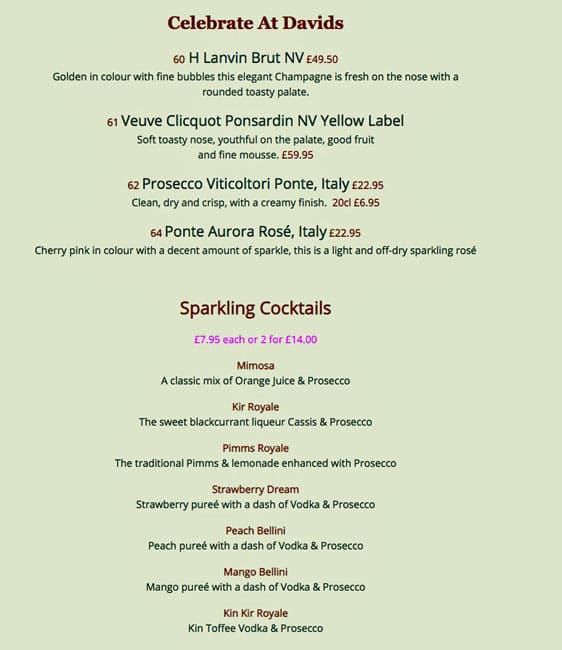 Menu at David's Restaurant, Carlisle