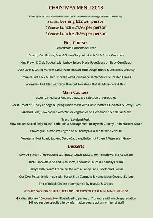 Menu at David's Restaurant, Carlisle