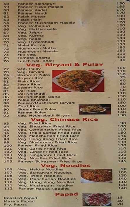 Menu at Hotel Anand Foodland, Mumbai