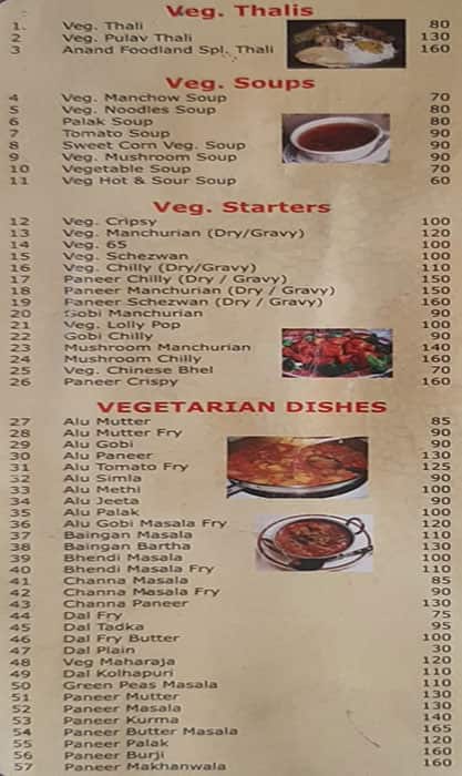 Menu at Hotel Anand Foodland, Mumbai