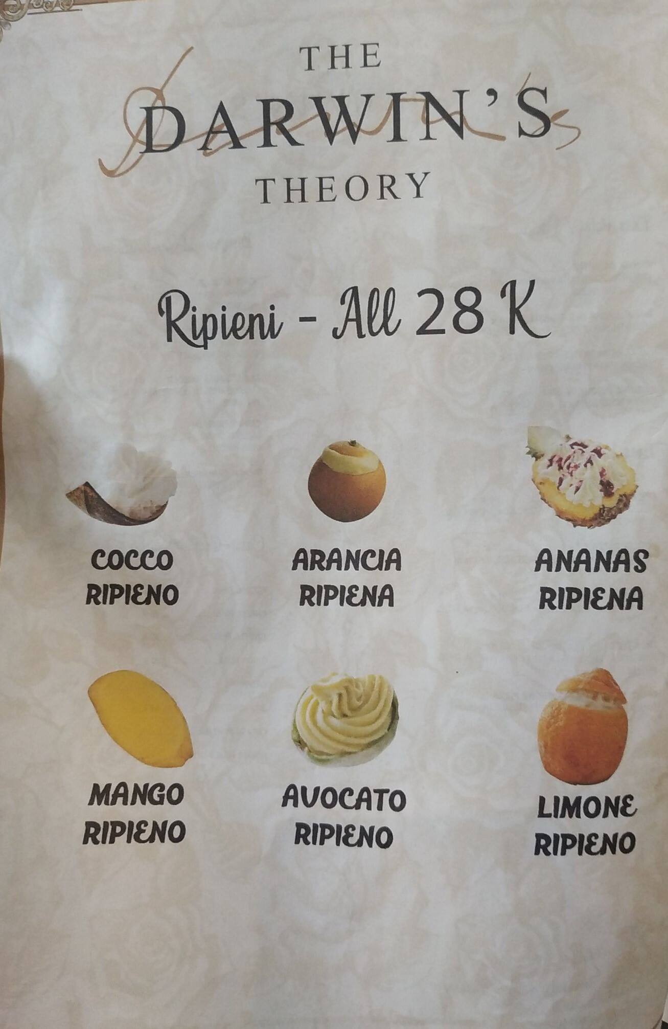 Menu at The Darwin's Theory restaurant, North Jakarta