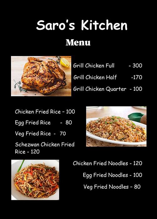 Menu of Saro's Kitchen, Medavakkam, Chennai