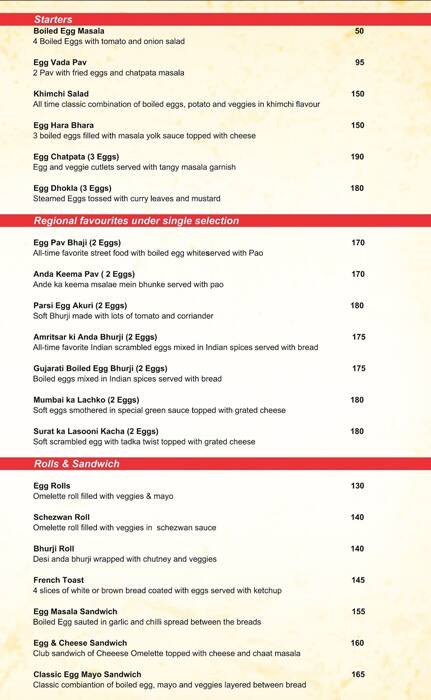 Menu of Eggy, DLF Phase 3, Gurgaon