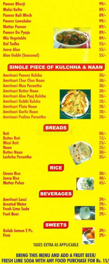 Menu at Amritsari Di Hatti, Ghaziabad