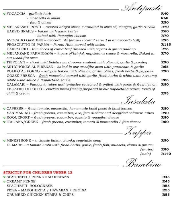 Al Firenze a Durban: Foto del Menu con Prezzi - Zomato SA