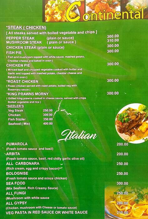 Menu at Hot Stuff, Margao