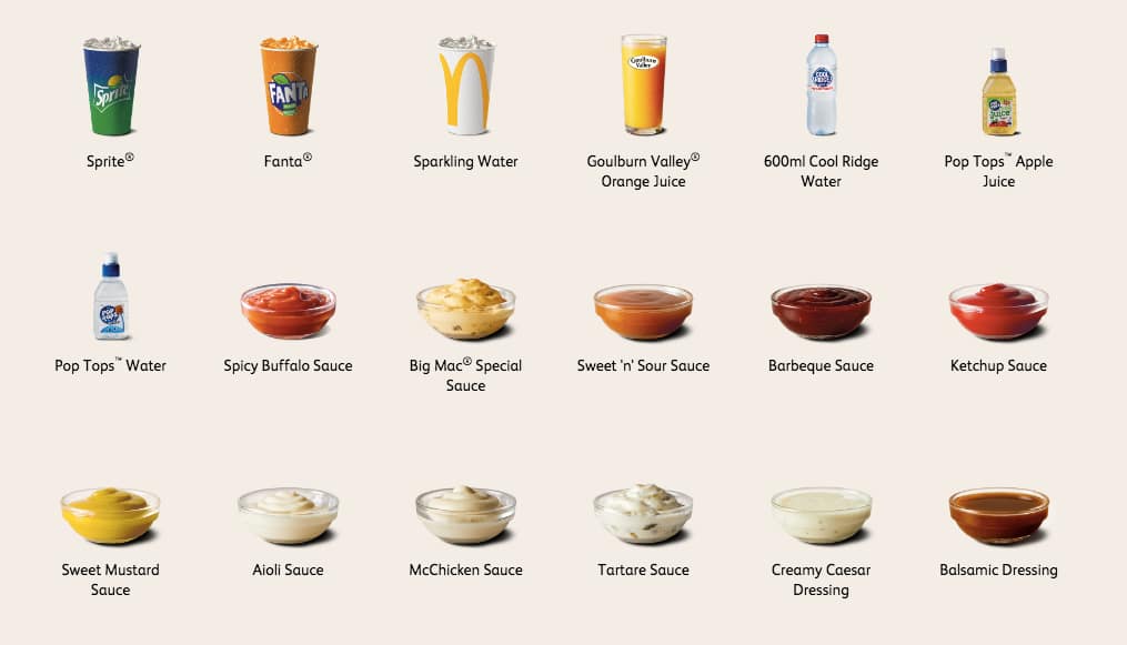 Menu at McDonald's restaurant, Springwood, 35-41 Springwood Rd